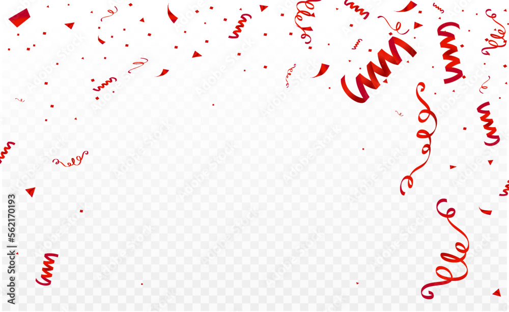 Red gold confetti ribbons on transparent background. Celebration ...