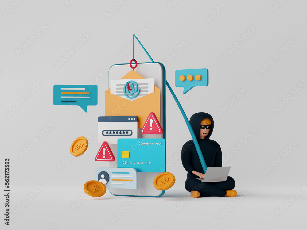 3d Illustration Of Data Phishing Concept Hacker And Cyber Criminals Phishing Stealing Private
