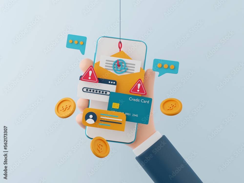 3d illustration of Data phishing concept, Online scam, malware and ...
