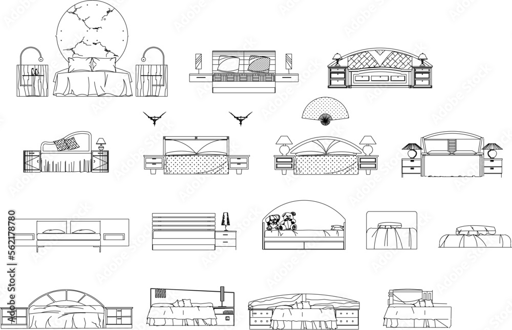 sketch vector illustration of luxury classic bed Stock Vector | Adobe Stock