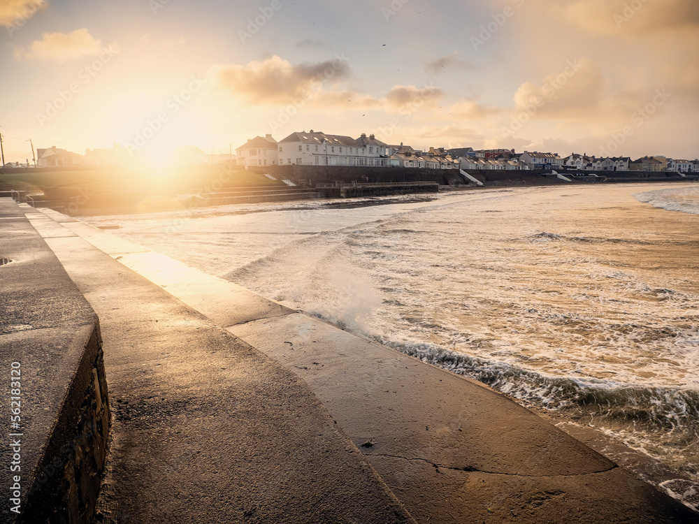 Sunrise over Kilkee town in county Clare, Ireland. Warm and blue color ...