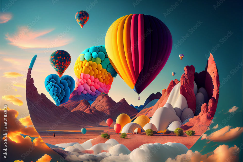 Beautiful abstract surreal geometric landscape Airship collage concept ...