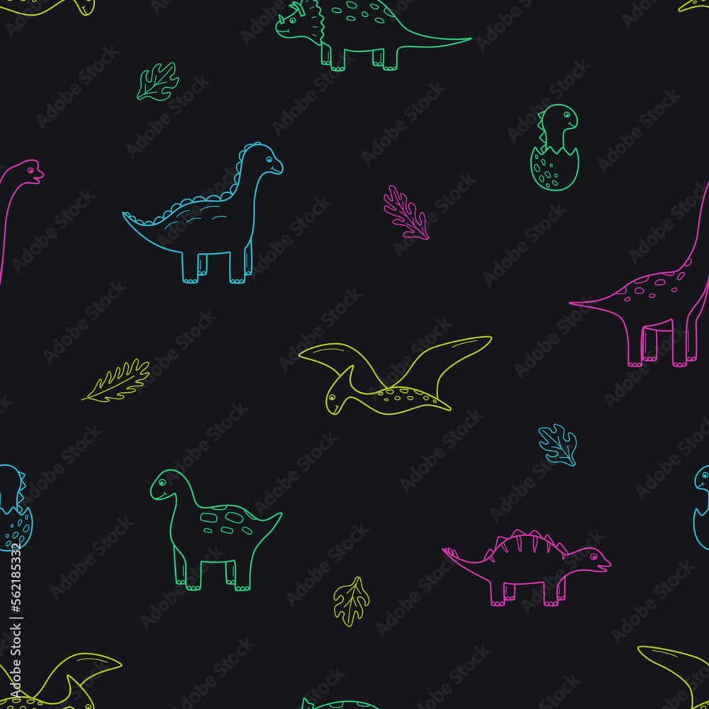 Seamless pattern of cartoon dinosaurs. Vector illustration, kids ...