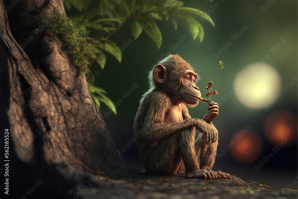 Smoking monkey sitting on a tree.Created with generative AI Stock ...