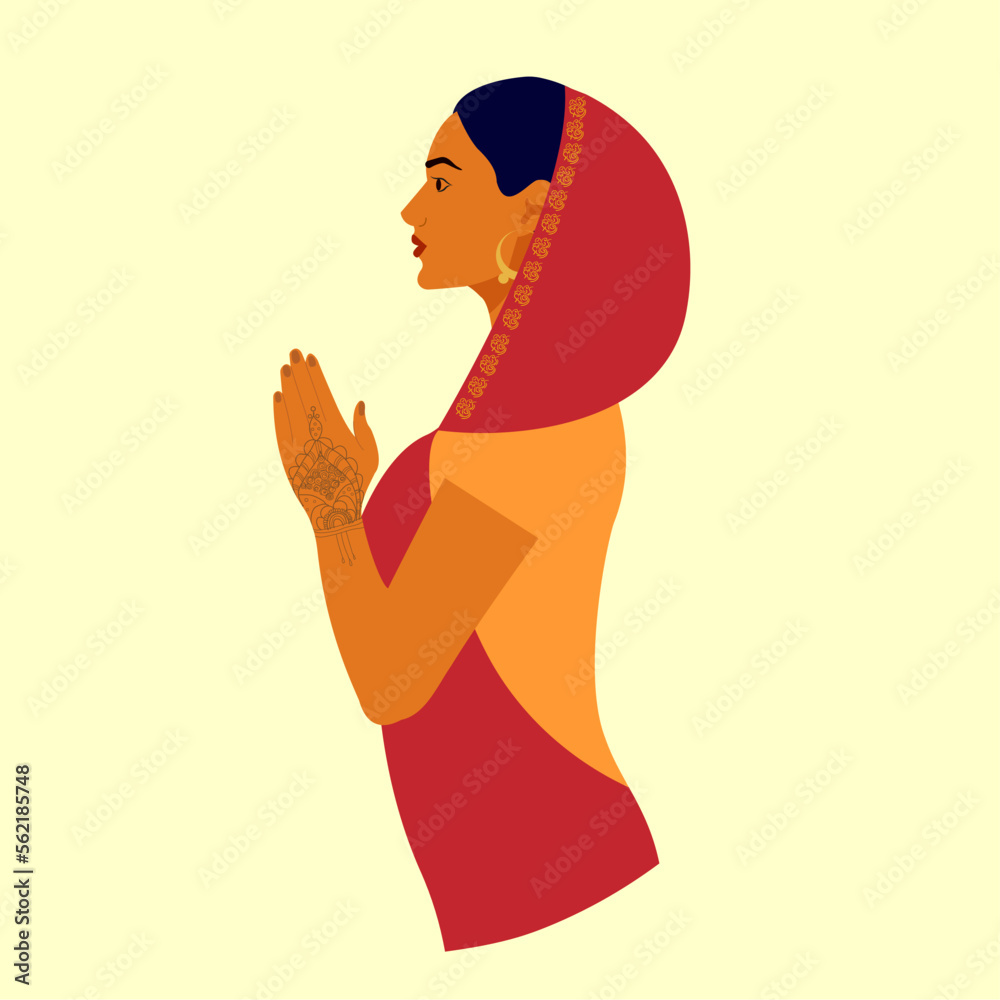 Beautiful Indian Woman In Traditional Clothes Bright Red Sari Female