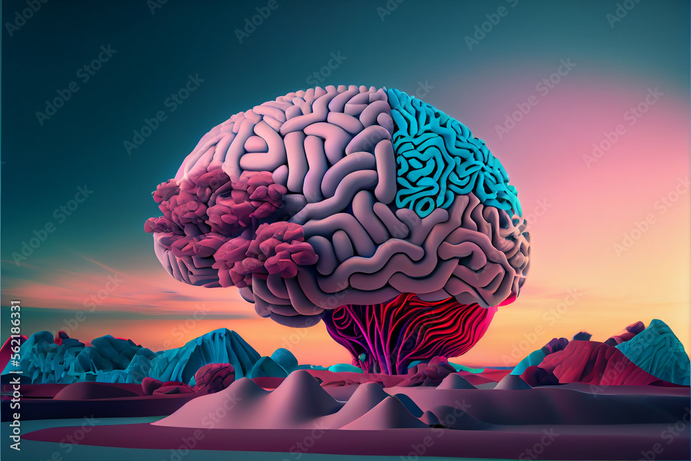 Beautiful abstract landscape brain big bang collage concept ...