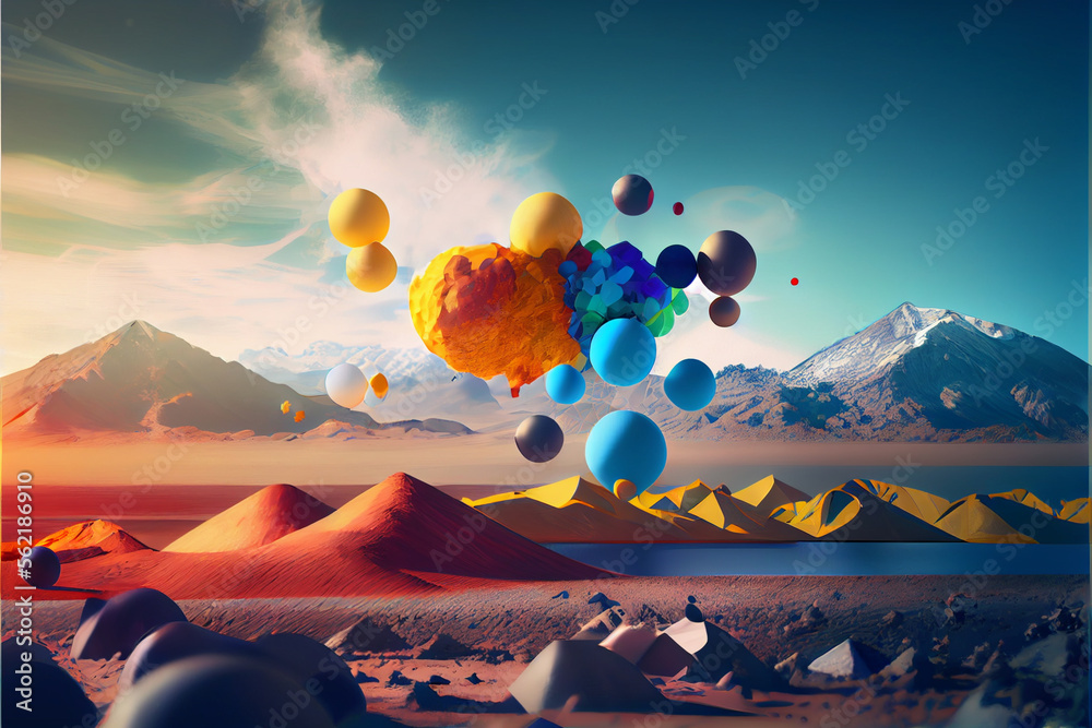 Beautiful abstract landscape atom collage concept, contemporary colors ...