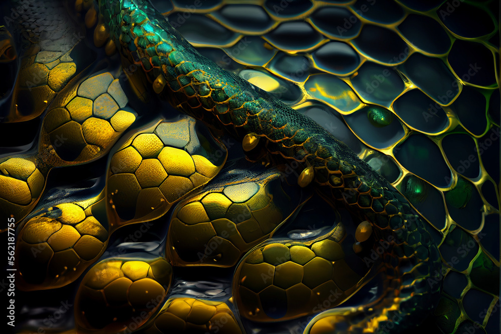 Abstract Green And Gold Snake Scales background. Generative ai Stock ...