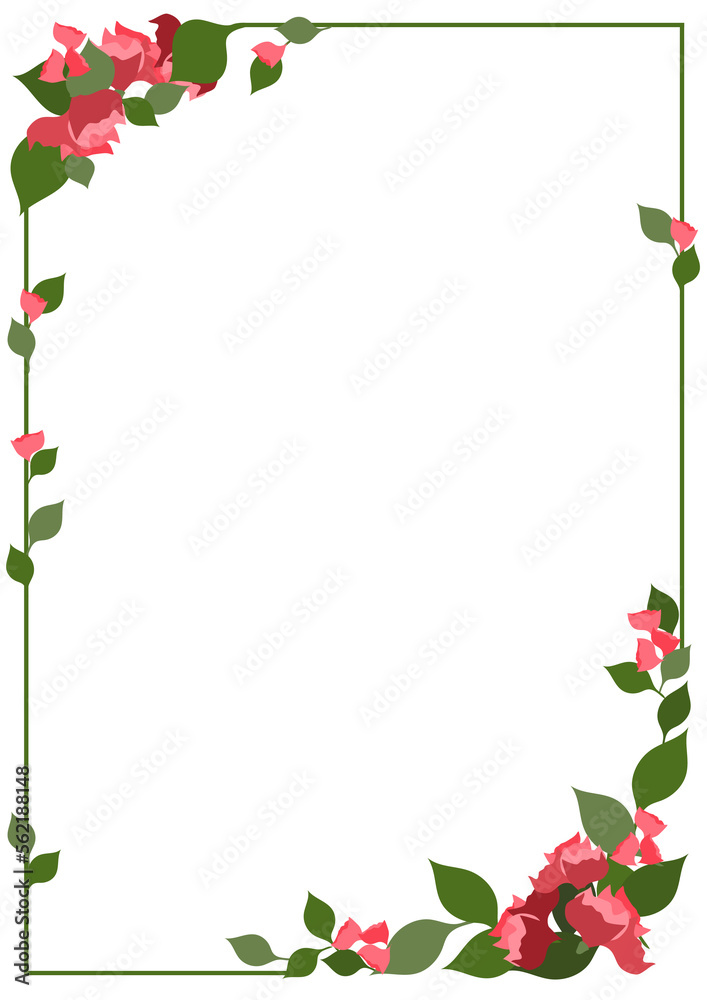 Floral frame in vertical format, with branches and plants of green ...
