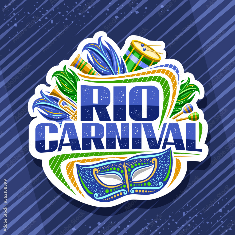 Vector logo for Rio Carnival, white decorative sign with illustration ...