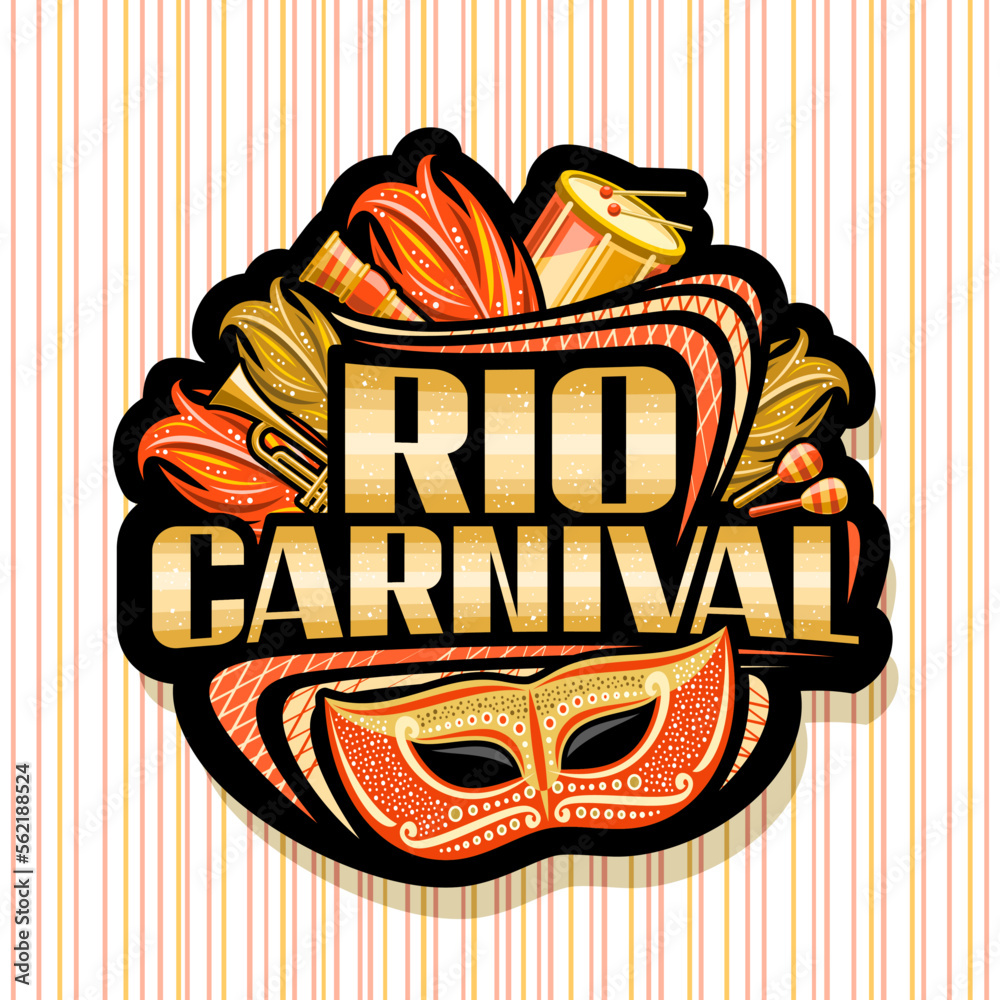 Vector logo for Rio Carnival, dark decorative label with illustration ...