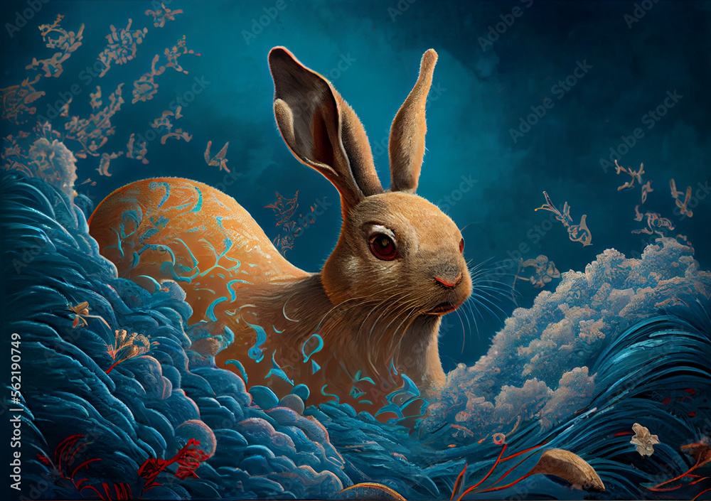 Chinese new year 2023 year of the rabbit. Bunny rabbit with water ...