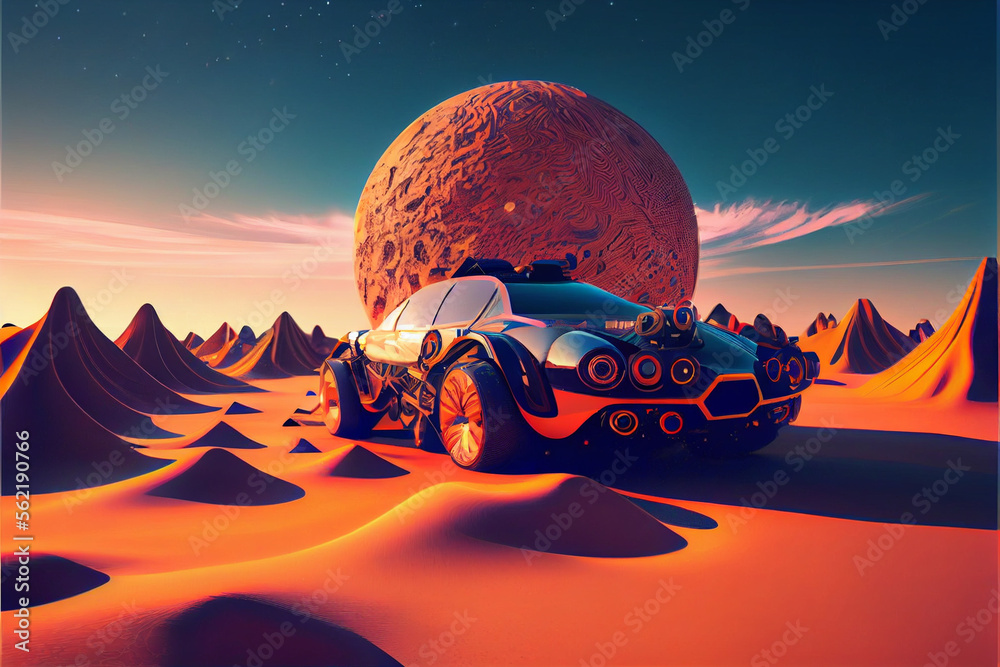 Beautiful abstract surreal landscape retro futuristic world of computer ...