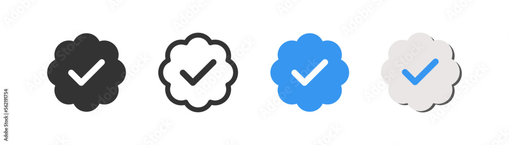 Blue tick in circle icon on light background. Chek mark, approved ...