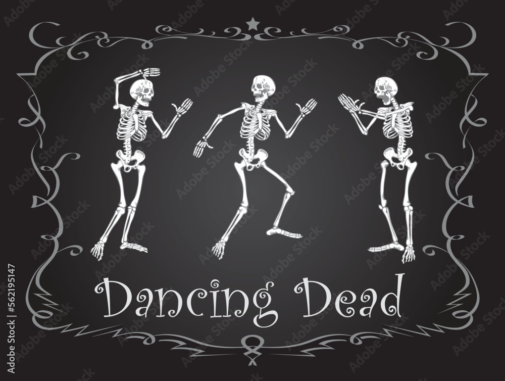 vector image of dancing skeletons with the inscription dancing dead in ...