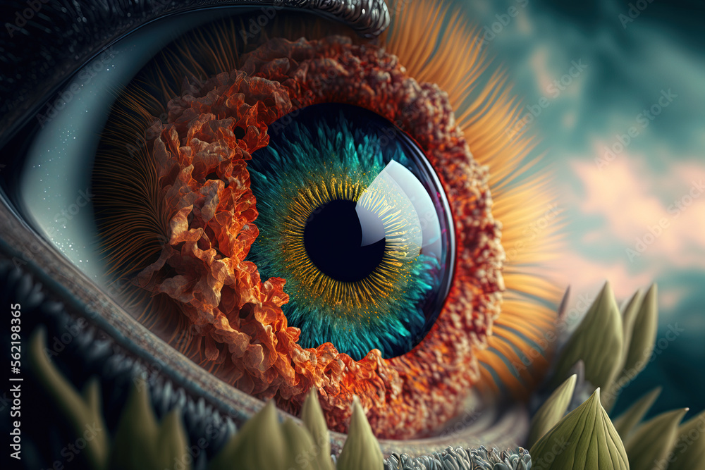 Generative AI, Macro human open eye of nature, fantasy photorealistic ...