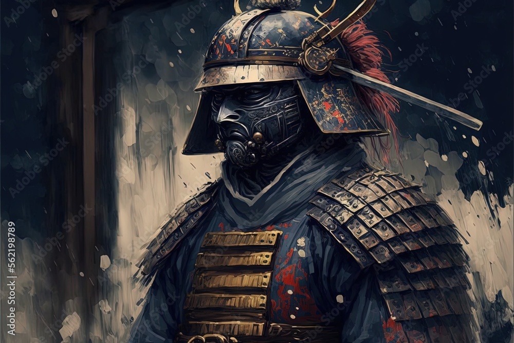 Samurai warrior painting with armor, background. AI digital ...