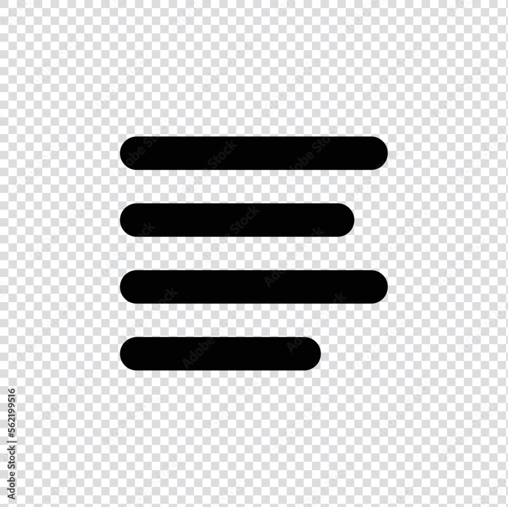 Equal left align filled icon in transparent background, basic app and web UI bold line icon ...