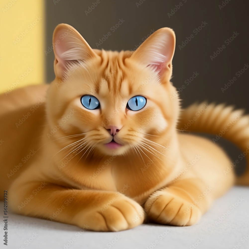 gato dorado con hermosos ojos azules viendo a su dueño, con hermoso ...