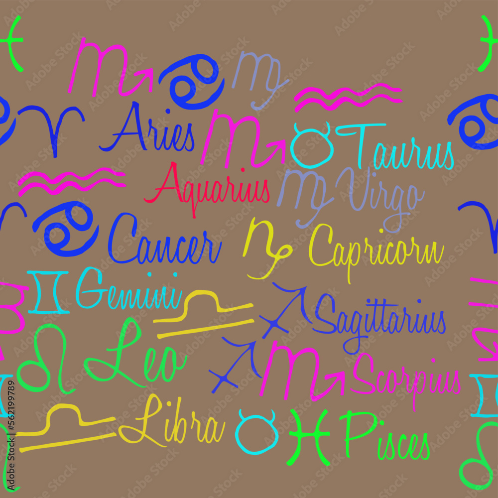 Horizontal stylized all signs zodiac, font. Hand drawn. Stock Vector ...