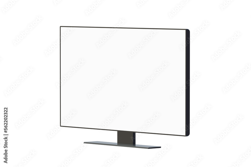 Flat wide TV with white screen isolated on white background. 4k blank ...