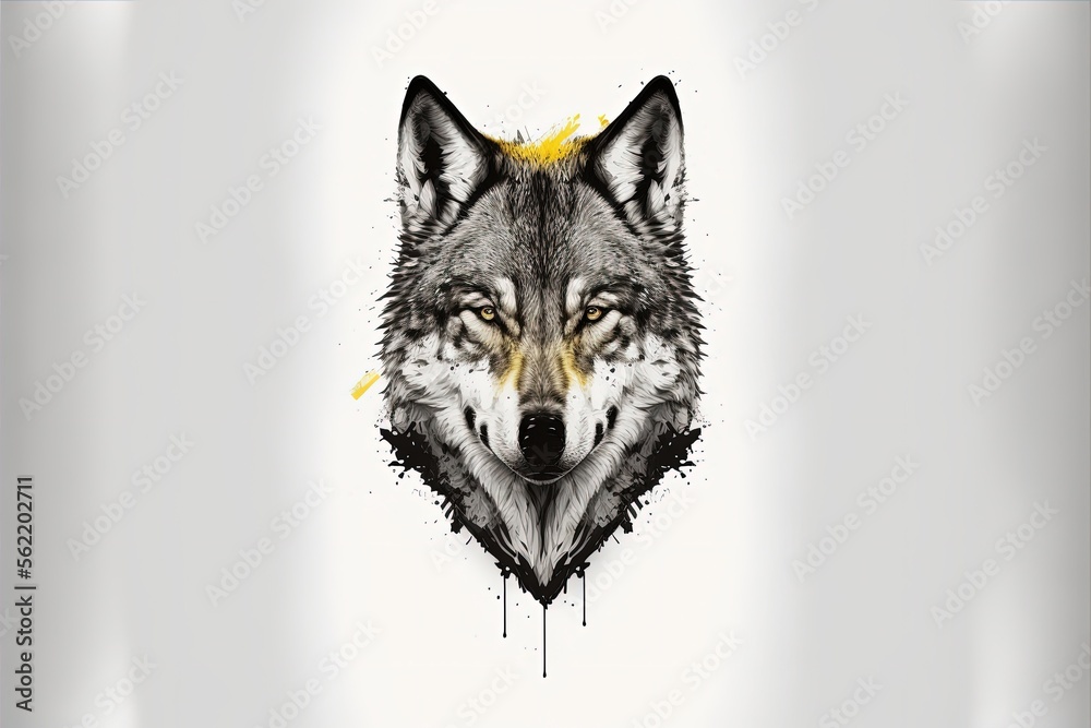 Wolf with intimidating look, wolf face painting with white background ...
