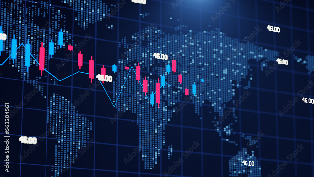 Stock market chart, beautiful animation on world map background. Market ...