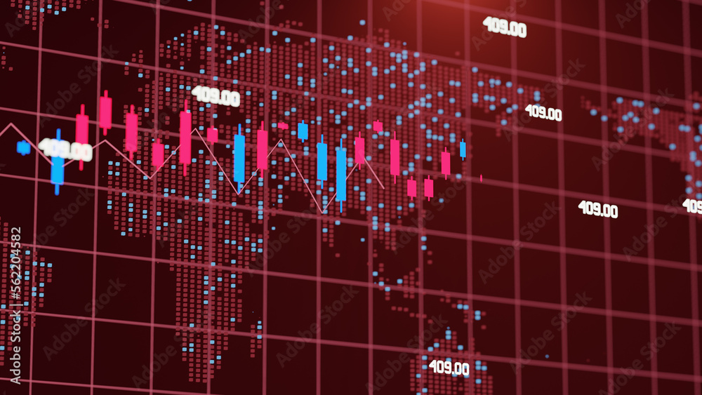 Stock market chart, beautiful animation on world map background. Market ...