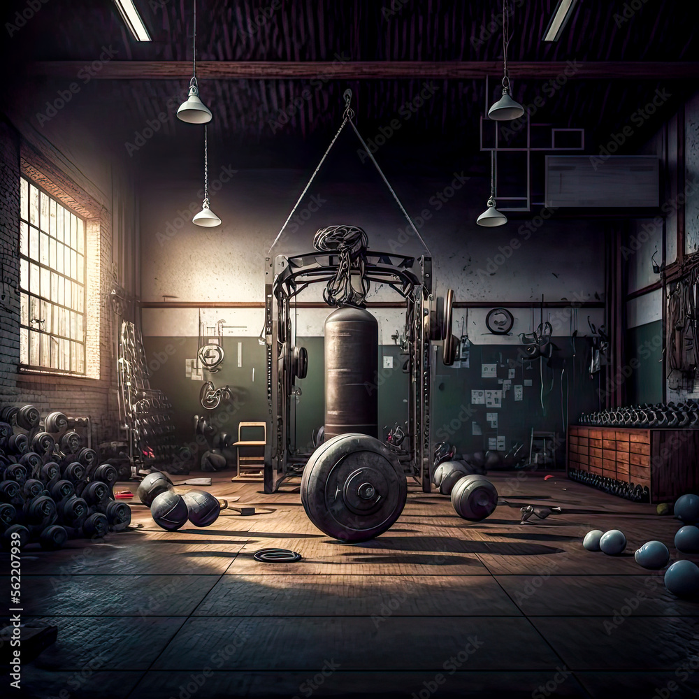 a room with a large machine and lights - Generative AI Stock ...