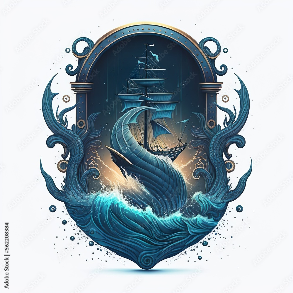 Nautical sailor deep sea logo with ship and anchor isolated design ...