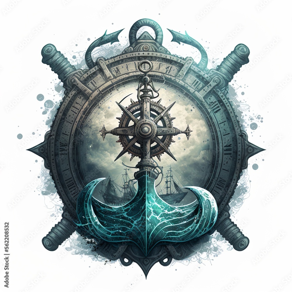 Nautical sailor deep sea logo with ship and anchor isolated design ...