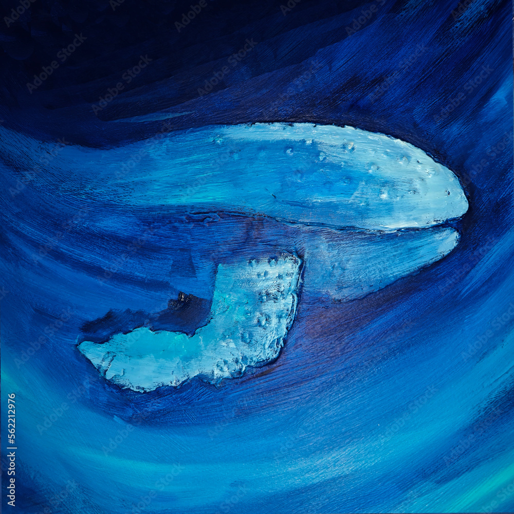 whales, blue whale underwater oil painting.a big fish in the whirlpool ...
