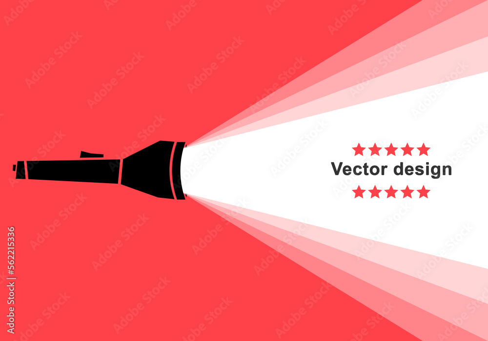 Flashlight or torch lighting up background, flat style, Vector ...