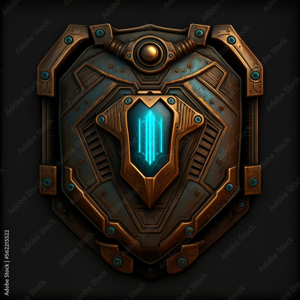Sci-fi shield square device with neon lights token design illustration ...