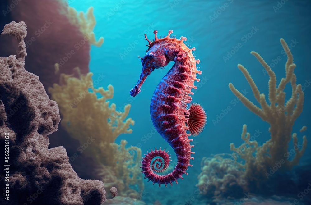 Sea horse in tropical underwater scene Generative AI Stock Illustration ...