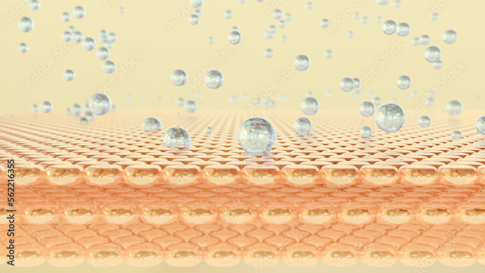 Cosmetic 3D bubble design on the background. Serum through the skin and ...