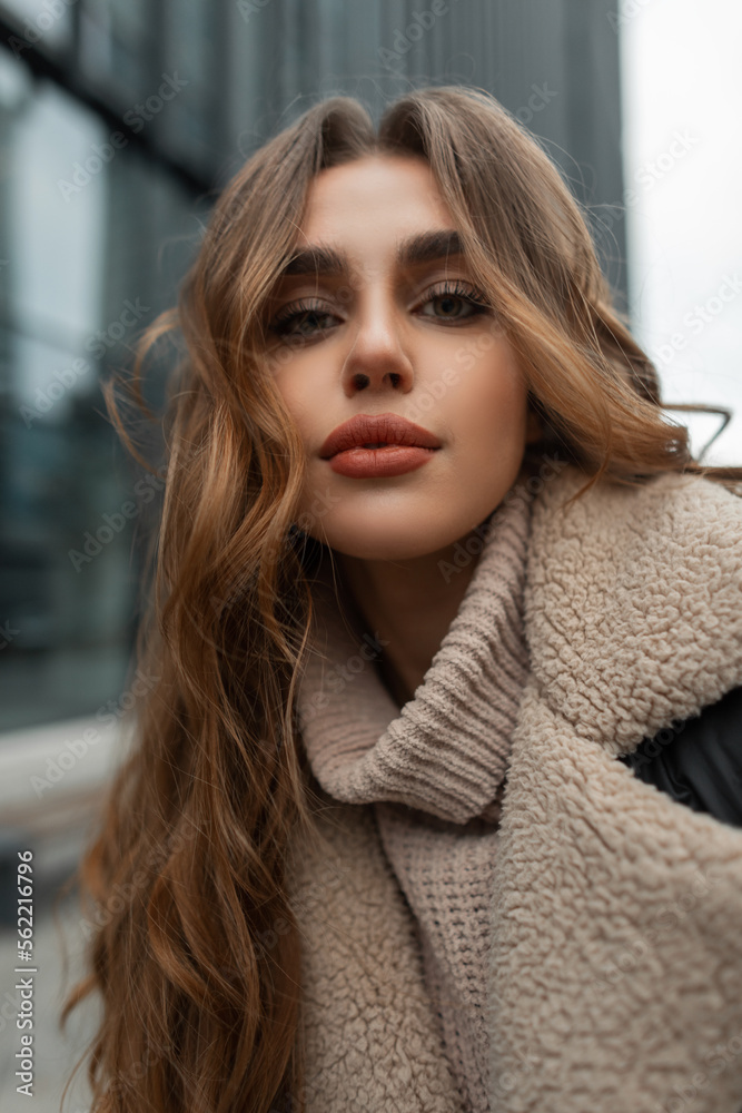 Urban Female Portrait Of A Beautiful Stylish Girl Model With A Clean