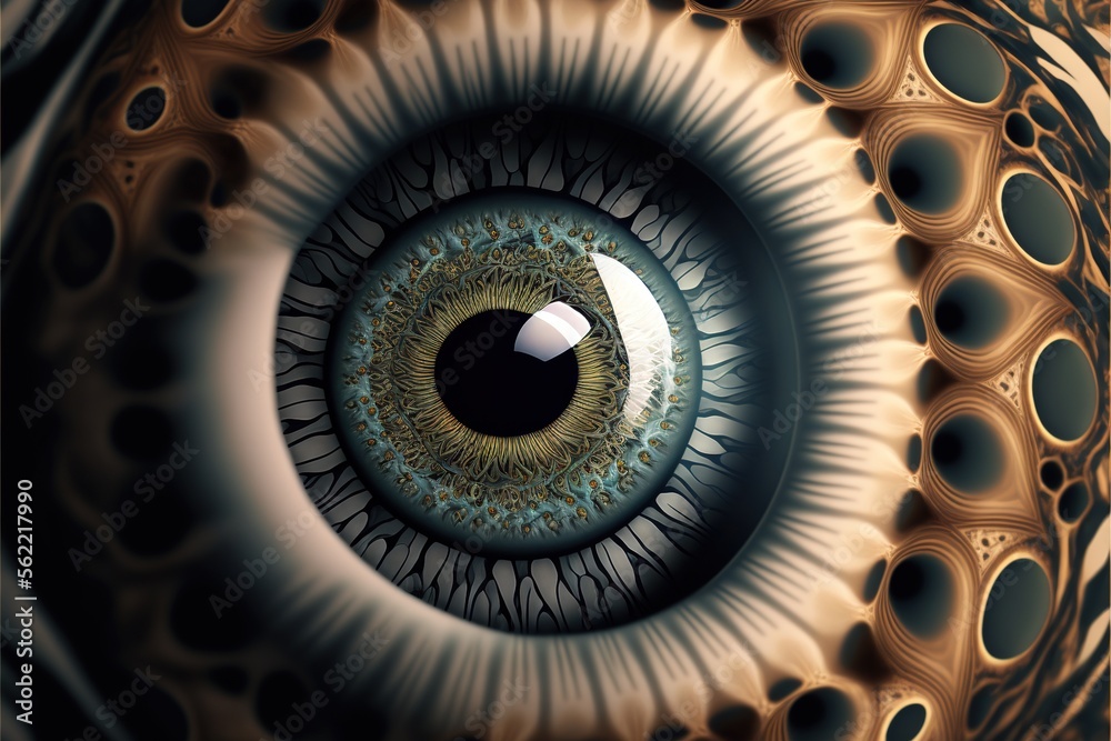 a close up of a very large eye with a circular pattern on it's irise ...