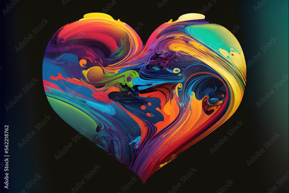 a colorful heart shaped object with a black background and a black ...