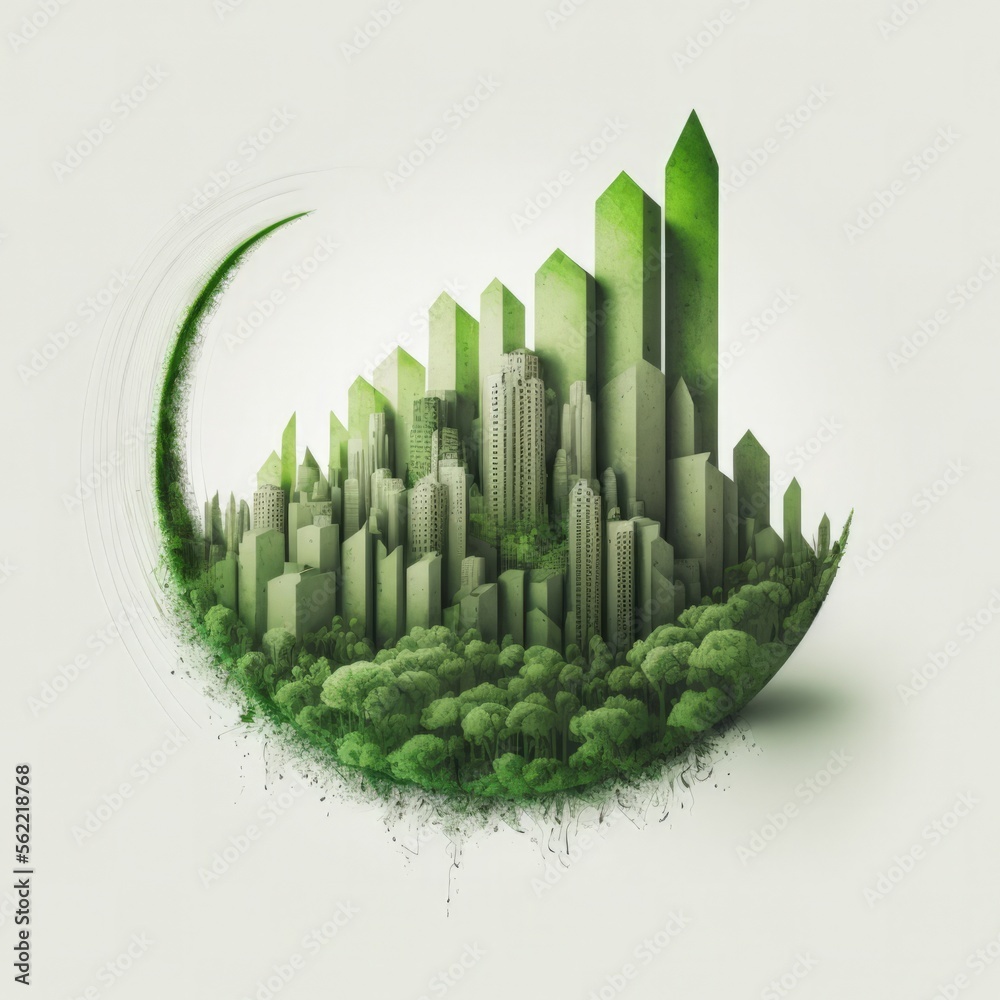 Green energy bar chart environmental sustainability concept city with ...