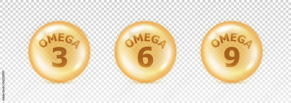 Omega 3, 6, 9. Set fish fatty. Vitamin isolated on transparent ...
