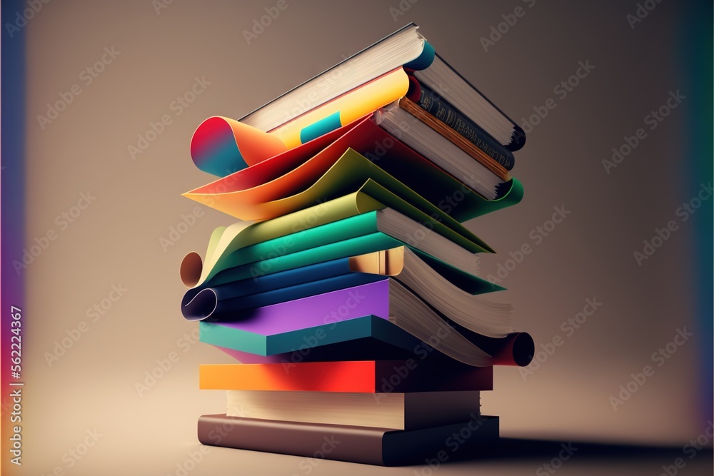 a stack of books with a rainbow cover on top of it and a book in the ...
