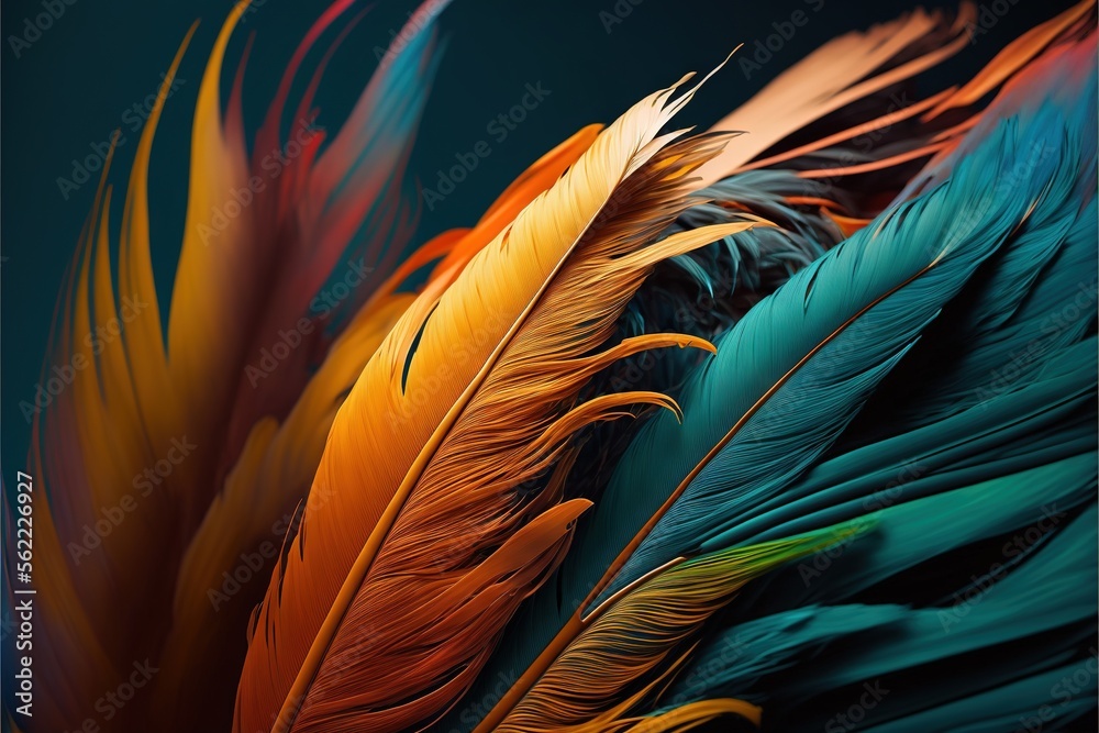 a close up of a colorful bird's feathers on a black background with a ...