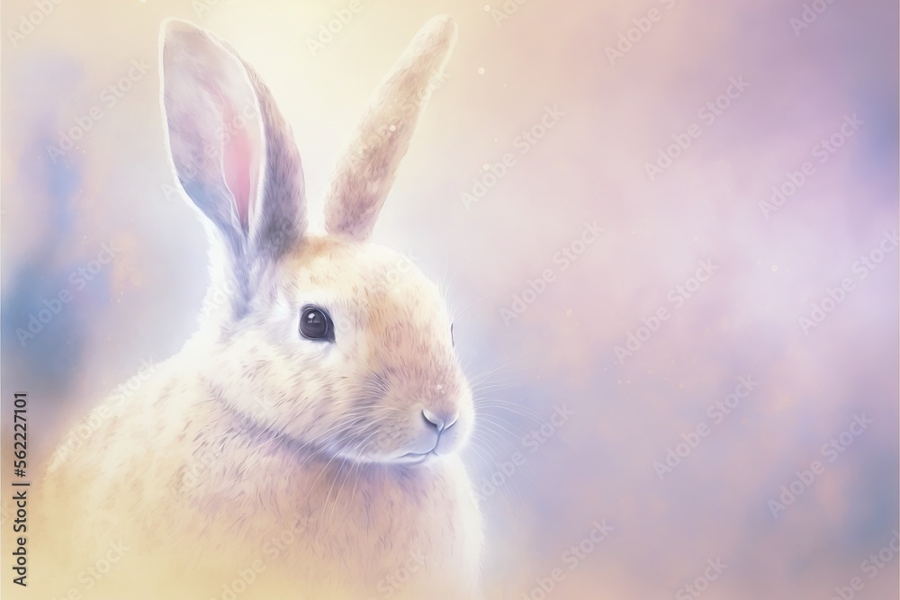 a white rabbit with a blue nose and ears is shown in a pastel photo ...