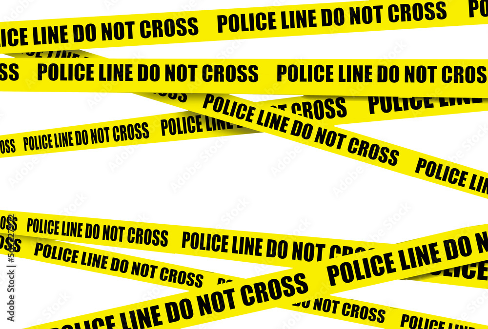 Yellow crime scene tape is seen. Police line do not cross is the text ...