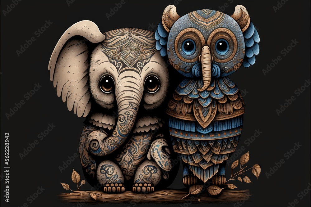 a couple of elephants sitting next to each other on a tree branch with ...