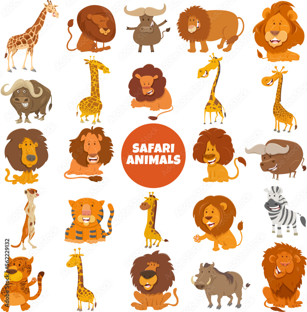 cartoon Safari animal characters big set Stock Vector | Adobe Stock