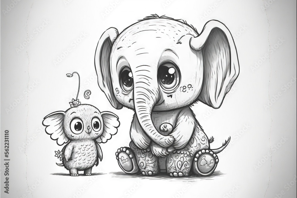Baby Elephant Sitting Drawing