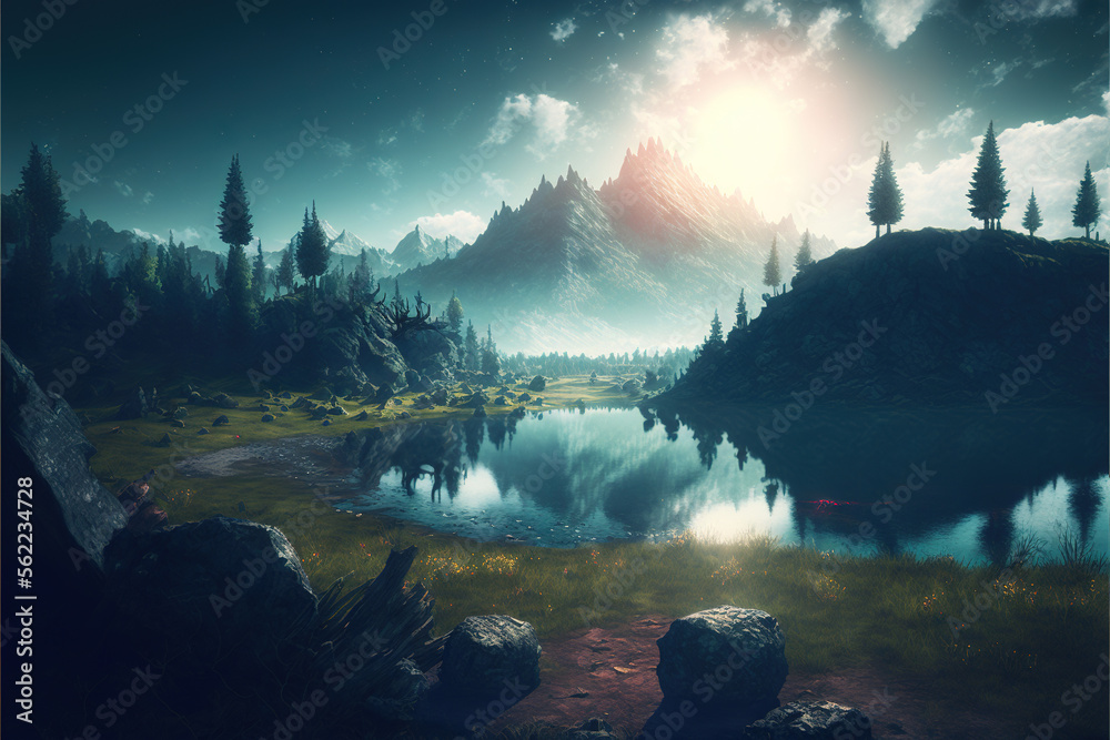 morning in the mountains - negative space background - free space ...