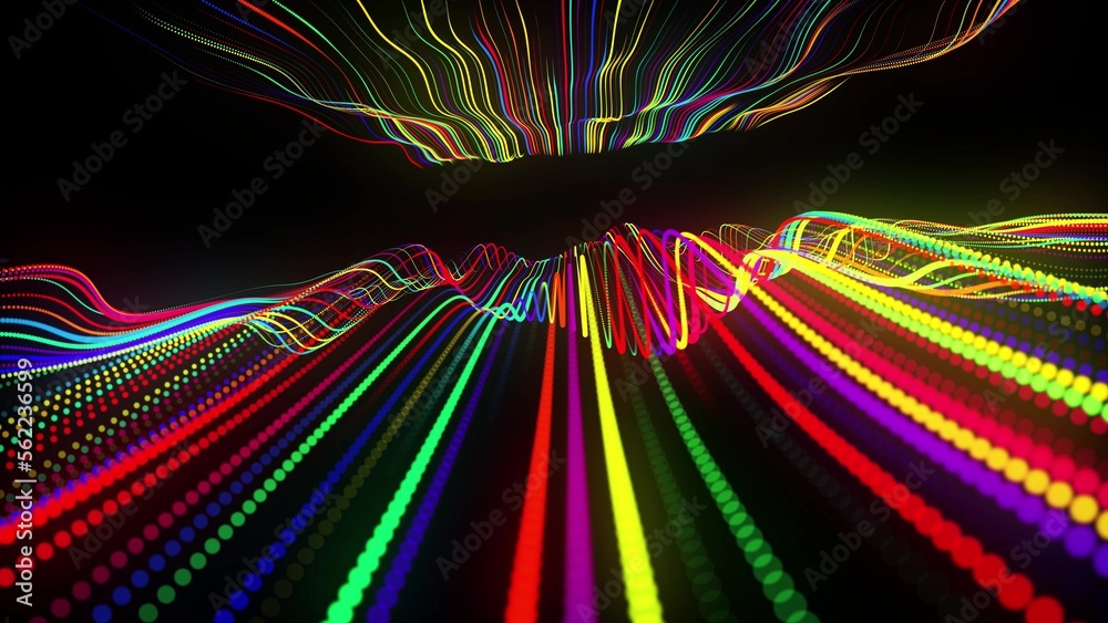 3d render. Motion design background. Festive bg with multicolored ...